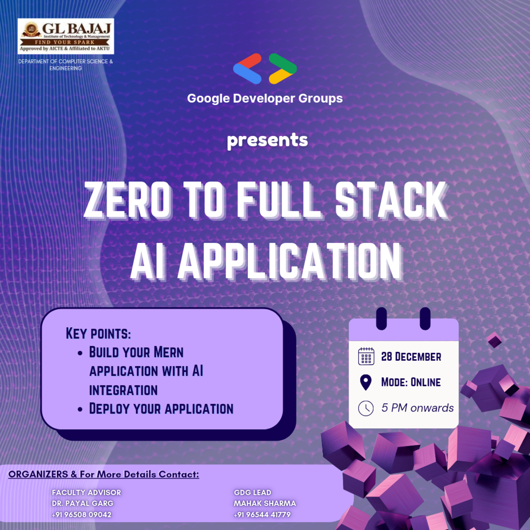 See TECH WINTER BREAK - GDG on Campus GL BAJAJ : ZERO TO FULL STACK AI ...